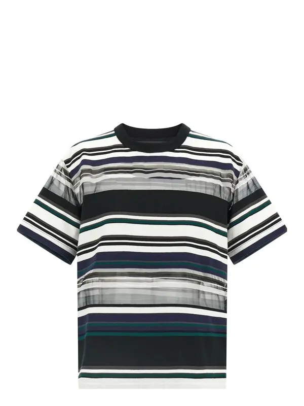 Sacai Striped Sheer Panel Crewneck T-shirt - Black