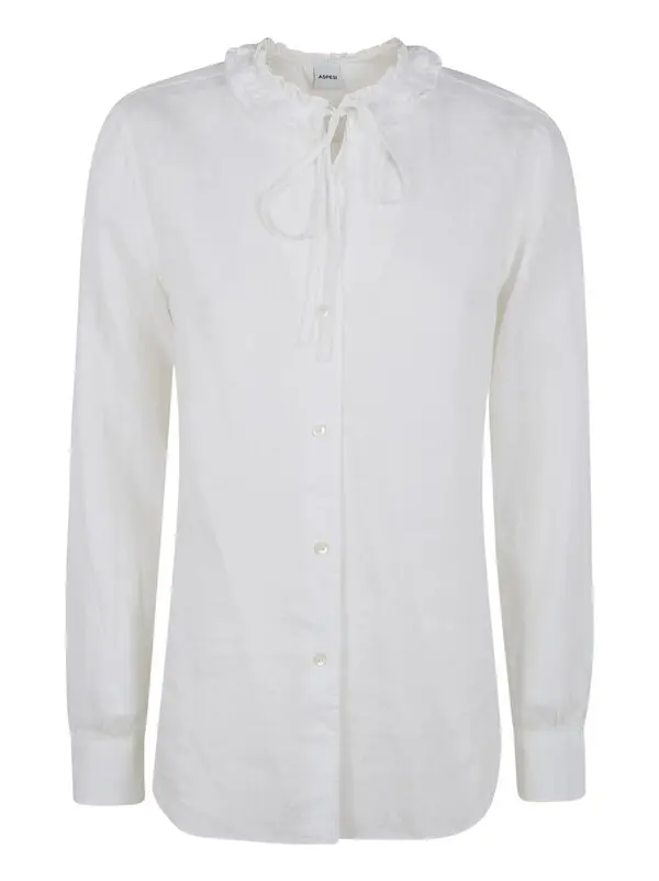 Aspesi Ruffled Collar Shirt With Tie Detail - White