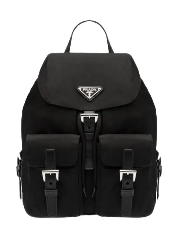 Prada Nylon Backpack With Triangle Logo Plaque - Black