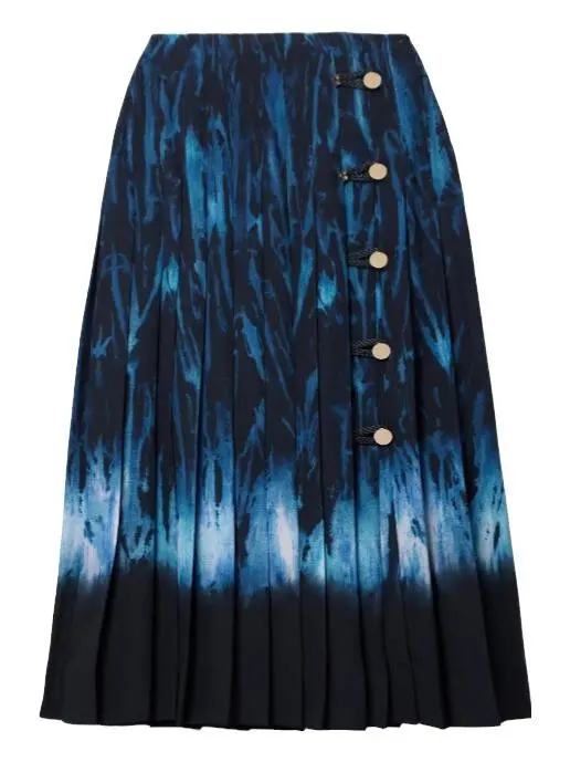 Altuzarra Tullius Pleated Printed Crepe De Chine Midi Skirt - Blue