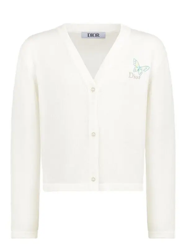 Dior Long Sleeve Cardigan With Butterfly Embroidery - White