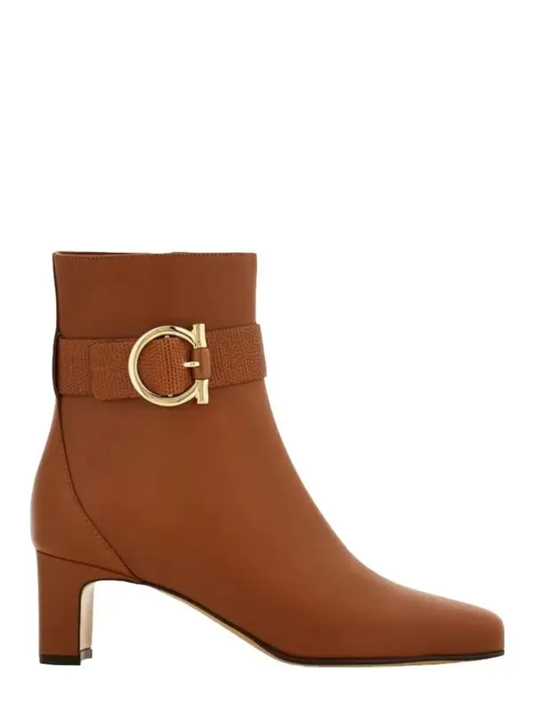 FERRAGAMO Gancini Ornament Mid Heel Ankle Boots - Natural Nude
