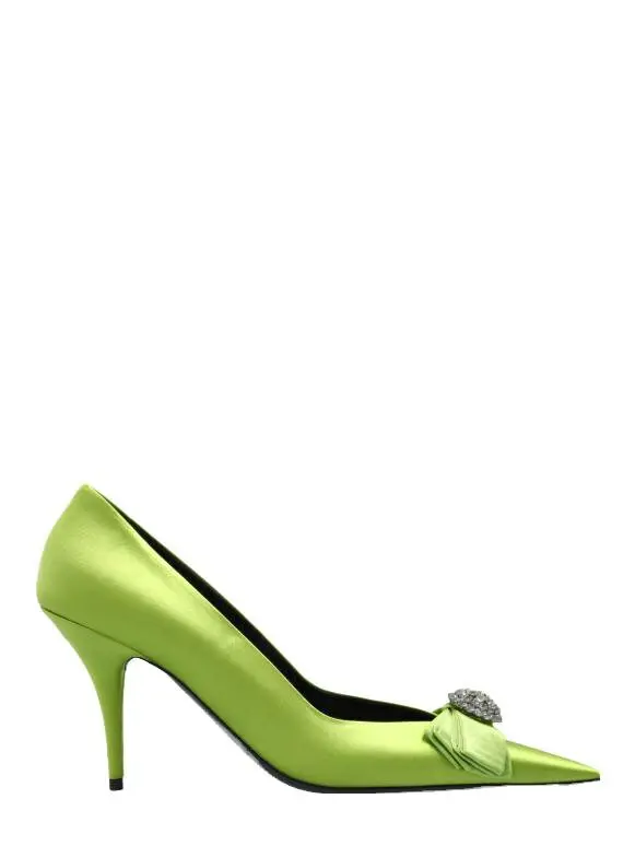 Balenciaga Avenue Palazzo Pointed-toe Pumps With Bow Detailing - Green