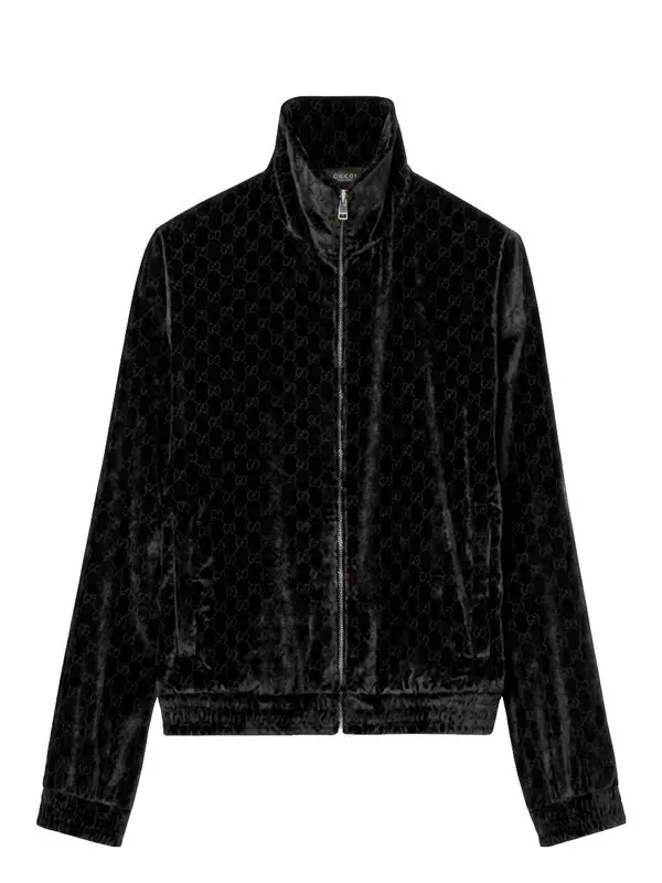 Gucci Gg Velvet Devoré Zipped Jacket - Black