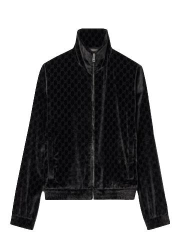 Gucci Gg Velvet Devoré Zipped Jacket - Black