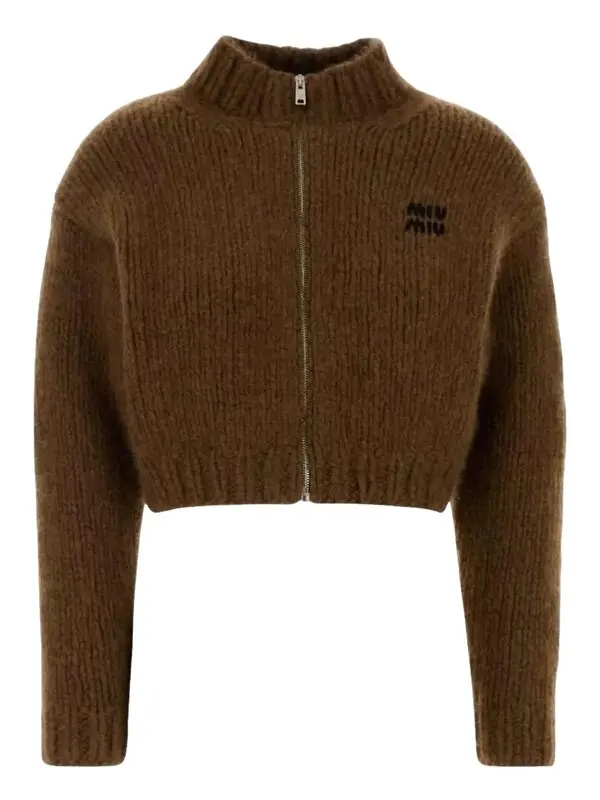 Miu Miu Cropped Zip-up Cardigan - Brown