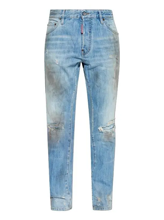 Dsquared2 Distressed Logo Patch Jeans - Blue