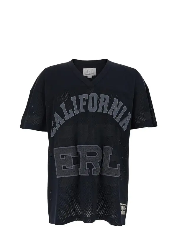 ERL Mesh Logo V-neck Short Sleeve Polo Shirt - Black