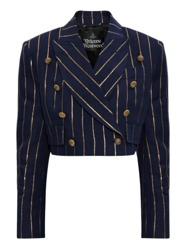 VIVIENNE WESTWOOD Cropped Double-breasted Blazer With Striped Detail - Navy