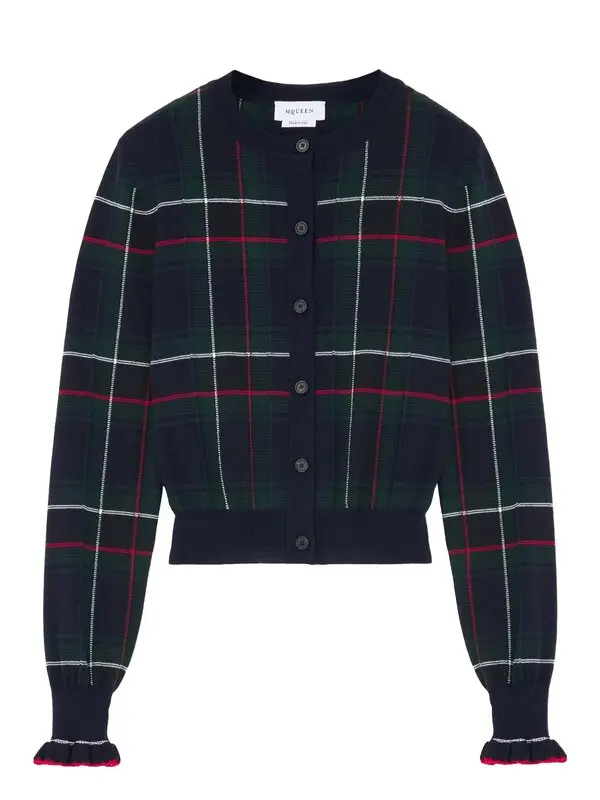 Alexander McQueen Plaid Ruffled Cuff Cardigan - Navy Blue, Green, Red