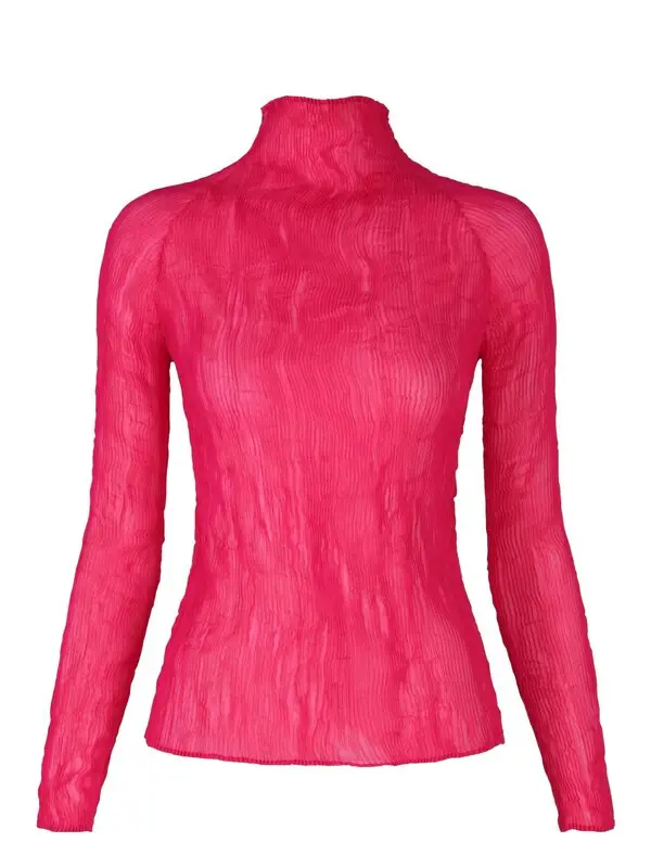 Issey Miyake Textured High Neck Long Sleeve Top - Pink Robin