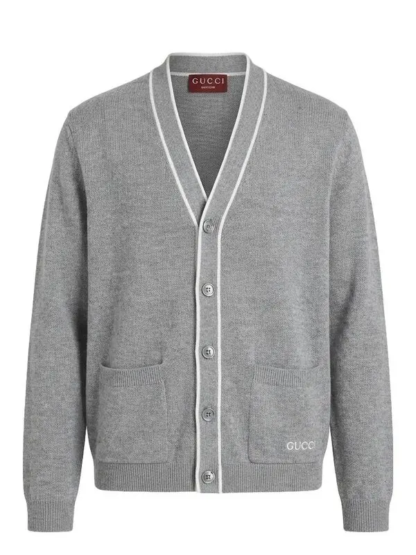 Gucci Embroidered Logo Cardigan - Grey