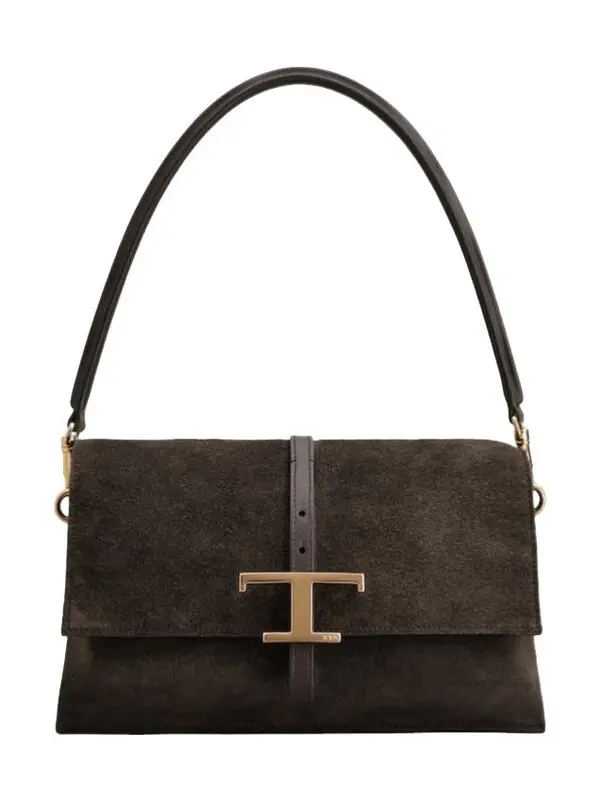 TOD'S T Timeless Mini Shoulder Bag In Suede - Brown