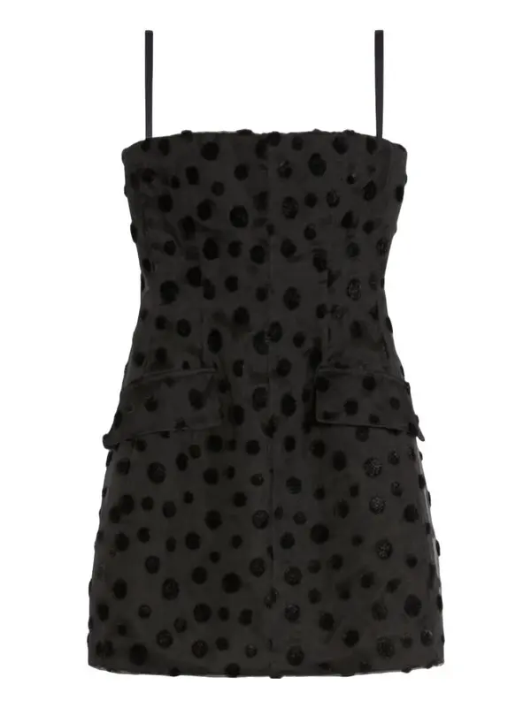Sportmax Silk Organza Hourglass Dress With Geometric Neckline And Polka Dot Pattern - Black