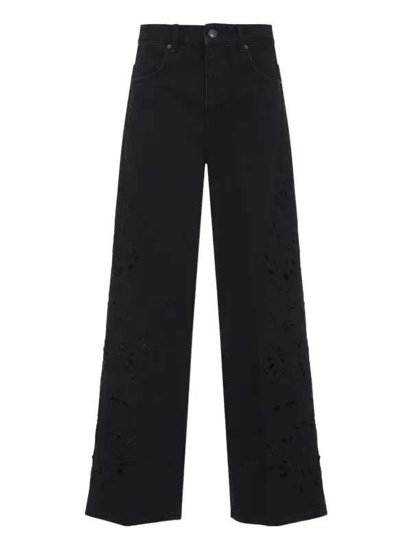 Farm Rio High Rise Embroidered Jeans - Black