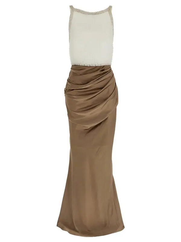 Elisabetta Franchi Beaded Draped Gown - Brown
