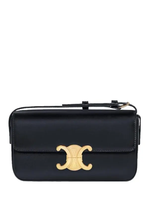 Celine Triomphe Shoulder Bag In Shiny Calfskin - Black