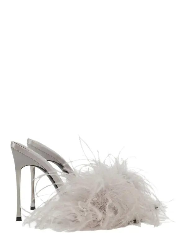 Gucci Feather Embellished Stiletto Slide Sandals - Grey