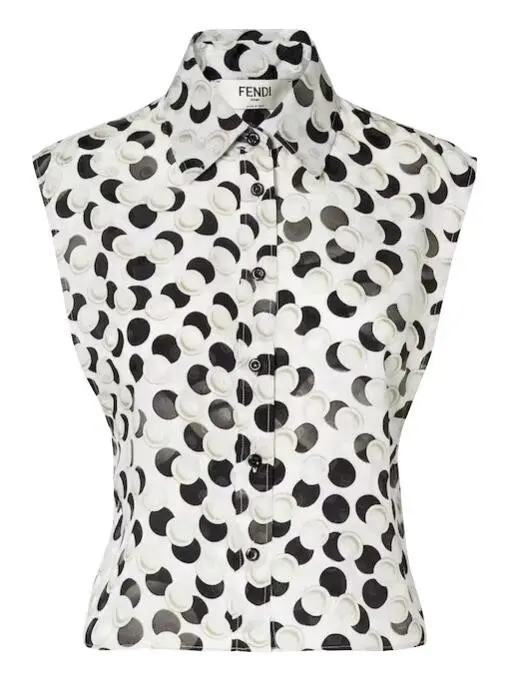 Fendi Sleeveless Silk Jacquard Polka Dot Shirt - Black And White