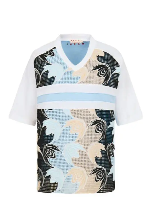 Marni Embroidered Panel V-neck T-shirt - Lily White