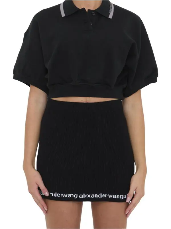 Alexander Wang Cropped Cotton Polo Shirt - Black