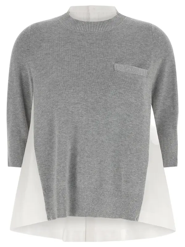 Sacai Crewneck Pleated Back Shirt Jumper - Gray