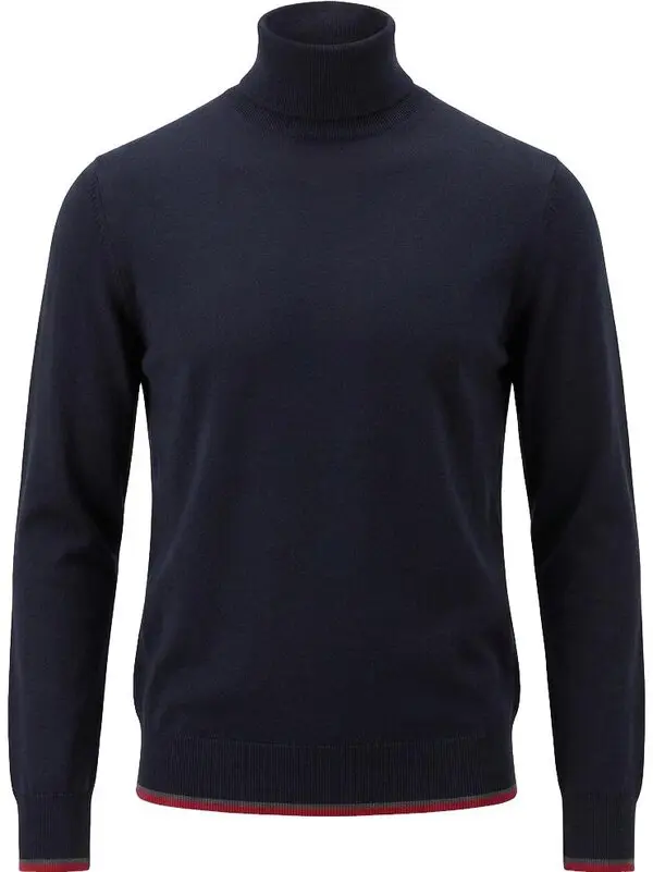 Gucci Fine Knit Wool Turtleneck With Web Trim - Dark Blue