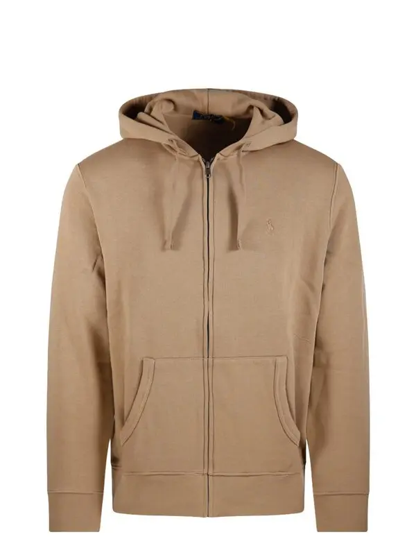Ralph Lauren Embroidered Logo Zip-up Hoodie - Beige