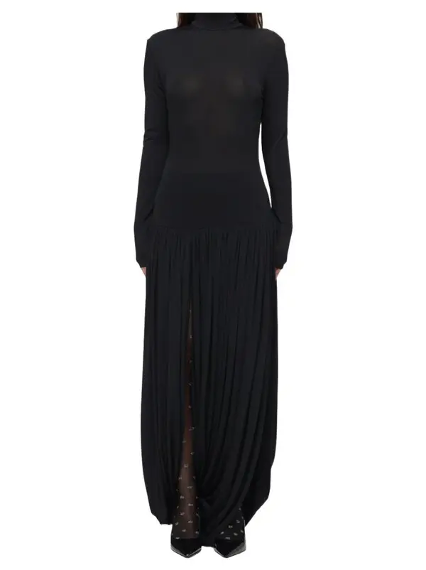 Magda Butrym Long Sleeve Draped Turtleneck Maxi Dress - Black