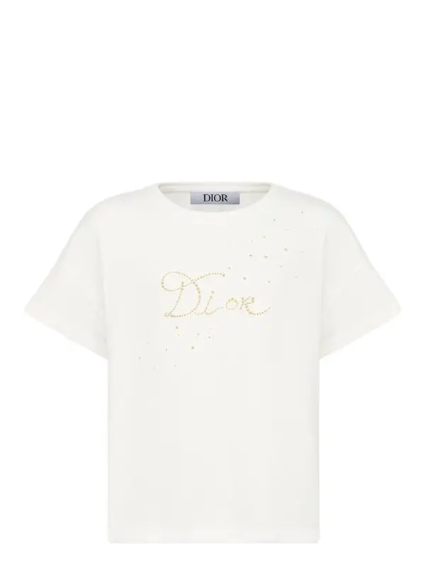 Dior Short Sleeve T-shirt With Embellished Logo - Ivory