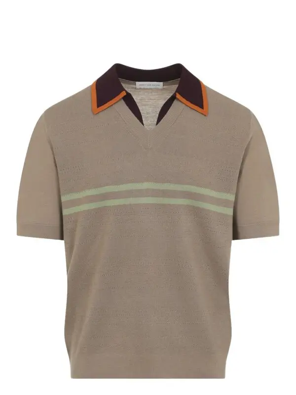 Dries Van Noten Striped Collared Knitted Top - Gray