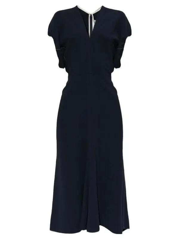 Victoria Beckham V-neck Midi Dress With Seam Detail - Navy