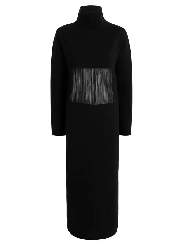 Khaite Long-sleeved Knit Dress With Fringed Waist Detail - Black
