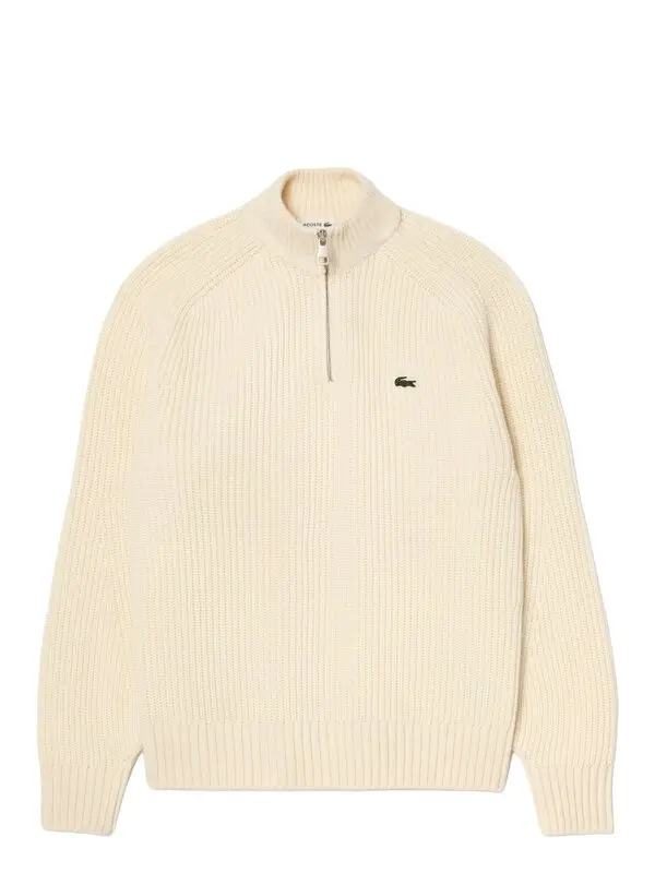 Lacoste Zipped High Neck Ribbed Wool Sweater - Nude
