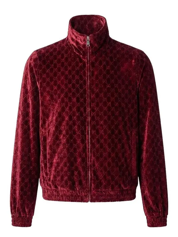 Gucci Gg Velvet Devoré Zipped Jacket - Bordeaux