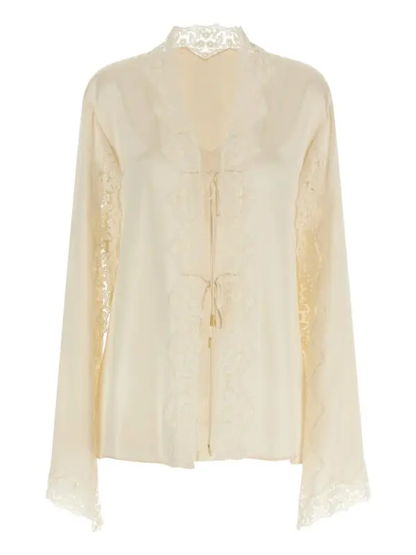 Alberta Ferretti Cape Sleeved Satin Blouse - Nude