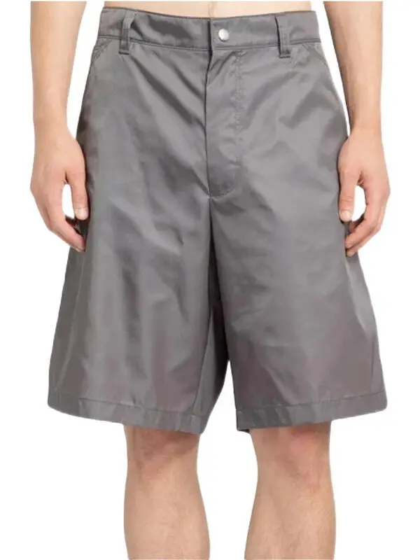Prada Button And Zipper Shorts With Enamel Triangle Logo - Iron Gray