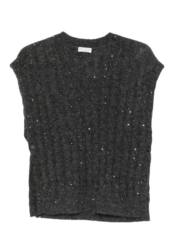 Brunello Cucinelli Sleeveless V-neck Sequin Top - Black