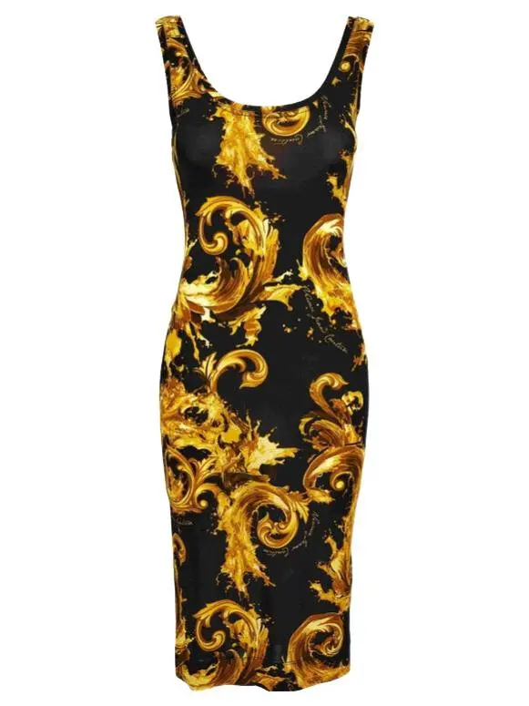 Versace Baroque Print Fitted Dress - Black And Gold-tone