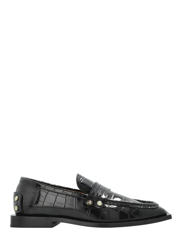 GANNI Studded Croc Effect Loafers - Black