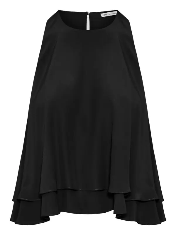 Ami Crewneck Ruffled Top - Film Noir