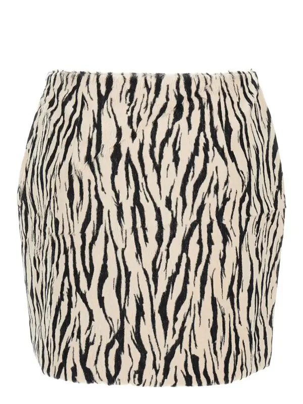 ROTATE BY BIRGER CHRISTENSEN Zebra Faux Fur Mini Skirt - Nude