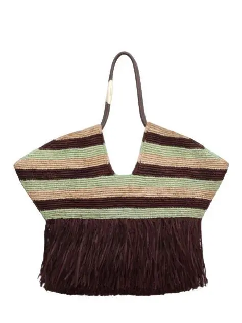 Zimmermann Goldentime Striped Fringed Tote Bag - Burgundy Stripe