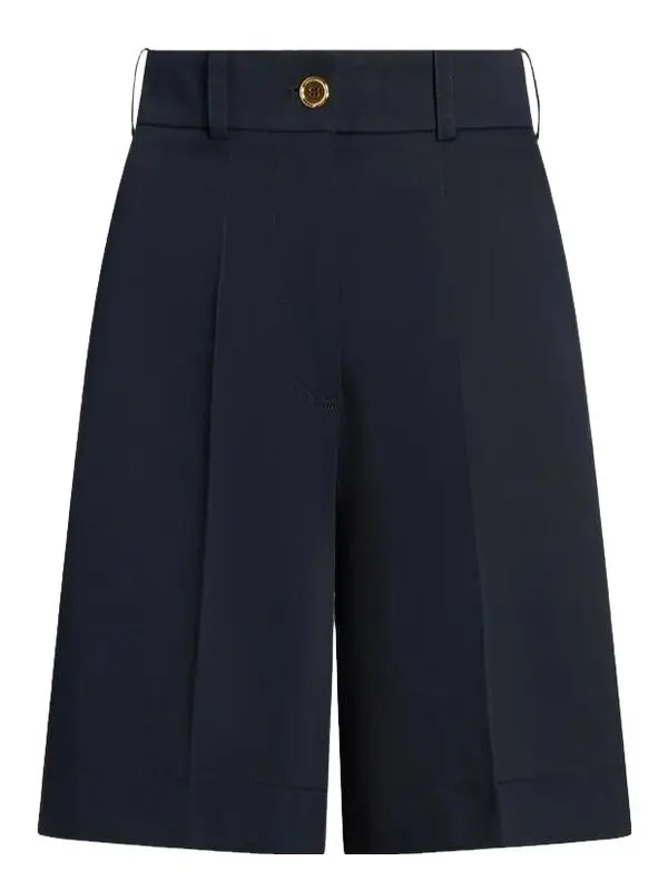 PATOU Tailored Bermuda Shorts With Gold Button - Navy Blue