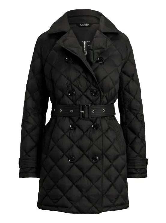 Ralph Lauren Quilted Insulated Jacket With Lapel Collar And Front Ties - Black