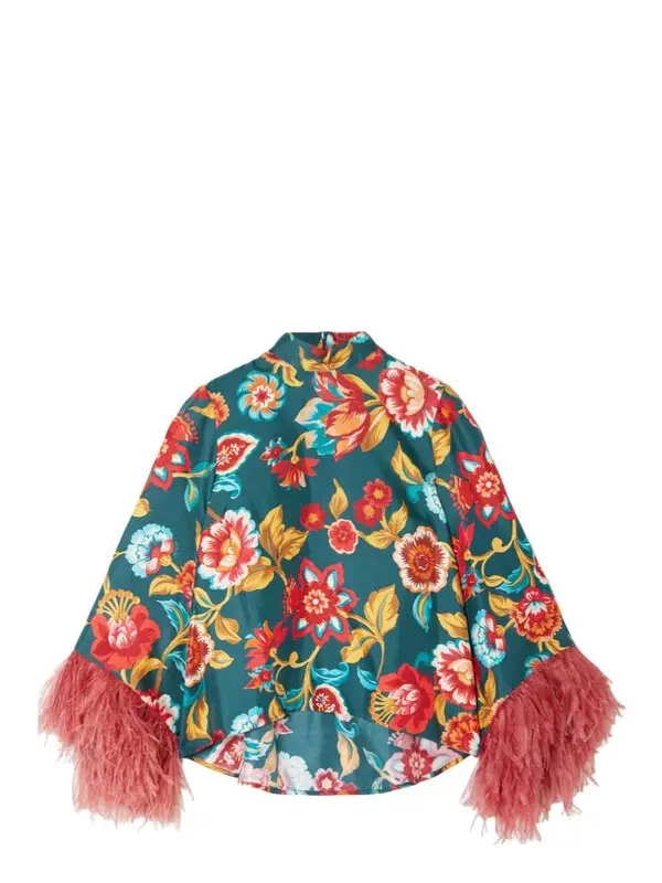 La DoubleJ Feather-trimmed Printed Cover-up - Multicolor