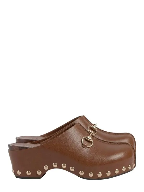 Gucci Horsebit Platform Clogs - Brown