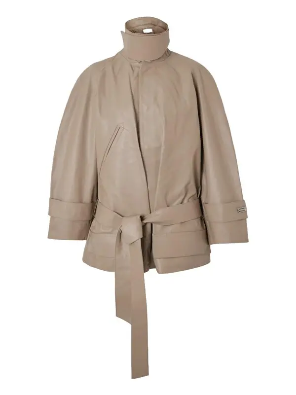 Victoria Beckham Lace-up Leather Jacket - Taupe