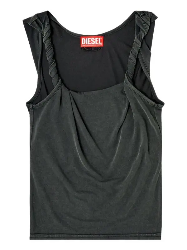 DIESEL® Ribbed Tank Top With Embroidered Logo - Grey