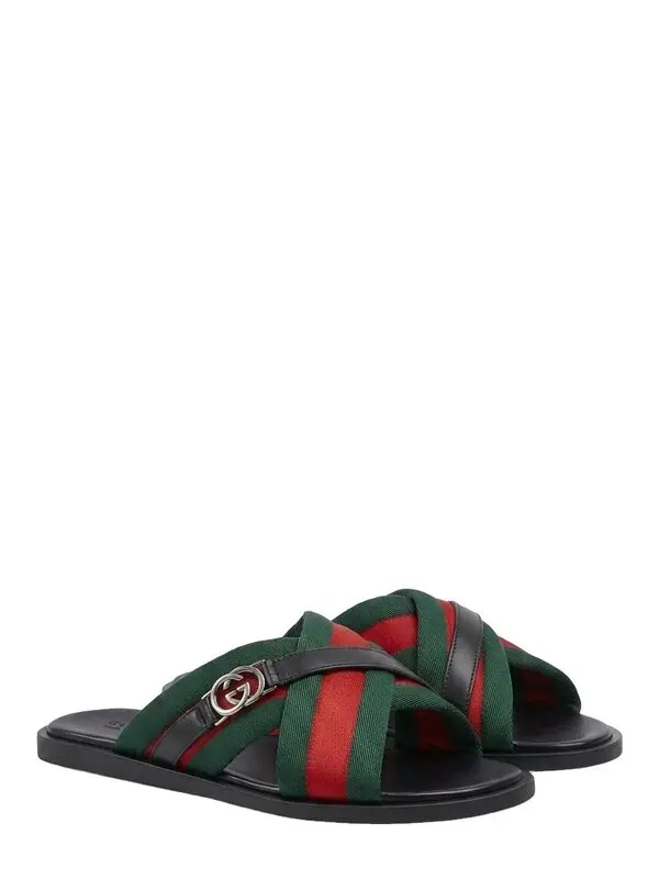 Gucci Interlocking G Web Sandals - Green And Red